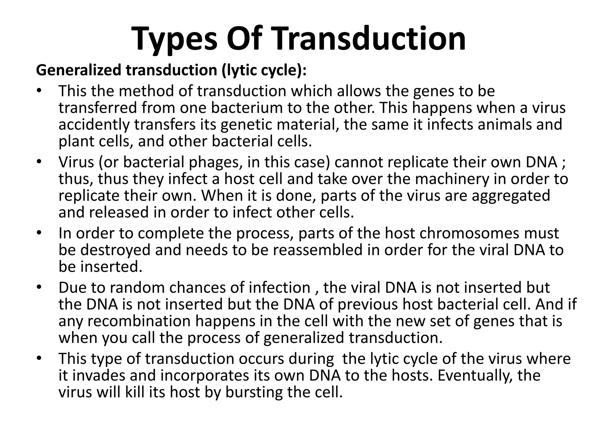Principles of genetic recombination (Transduction) | PPTX