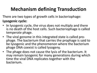 Principles of genetic recombination (Transduction) | PPTX