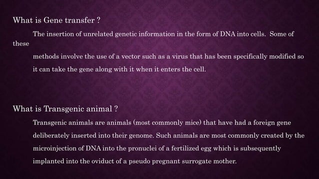 Transgenic animals and process to make transgenic animals | PPTX ...