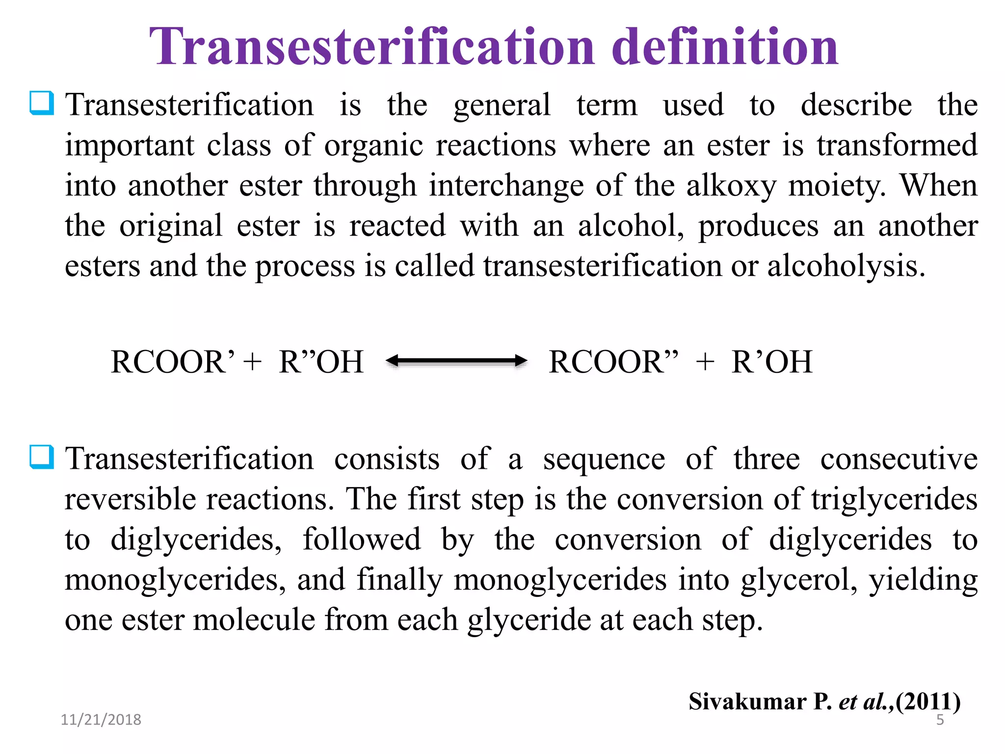 Transesterification and its mechanism, its application in dairy industry | PPTX