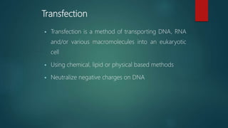 Transfection methods (DNA to host cell) | PPTX