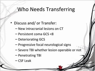 Transfer of Head Injured Patient | PPT