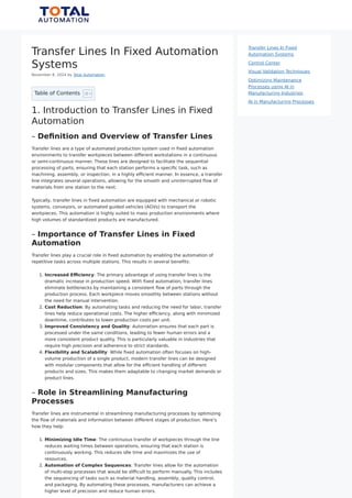 Transfer Lines in Fixed automation systems | PDF