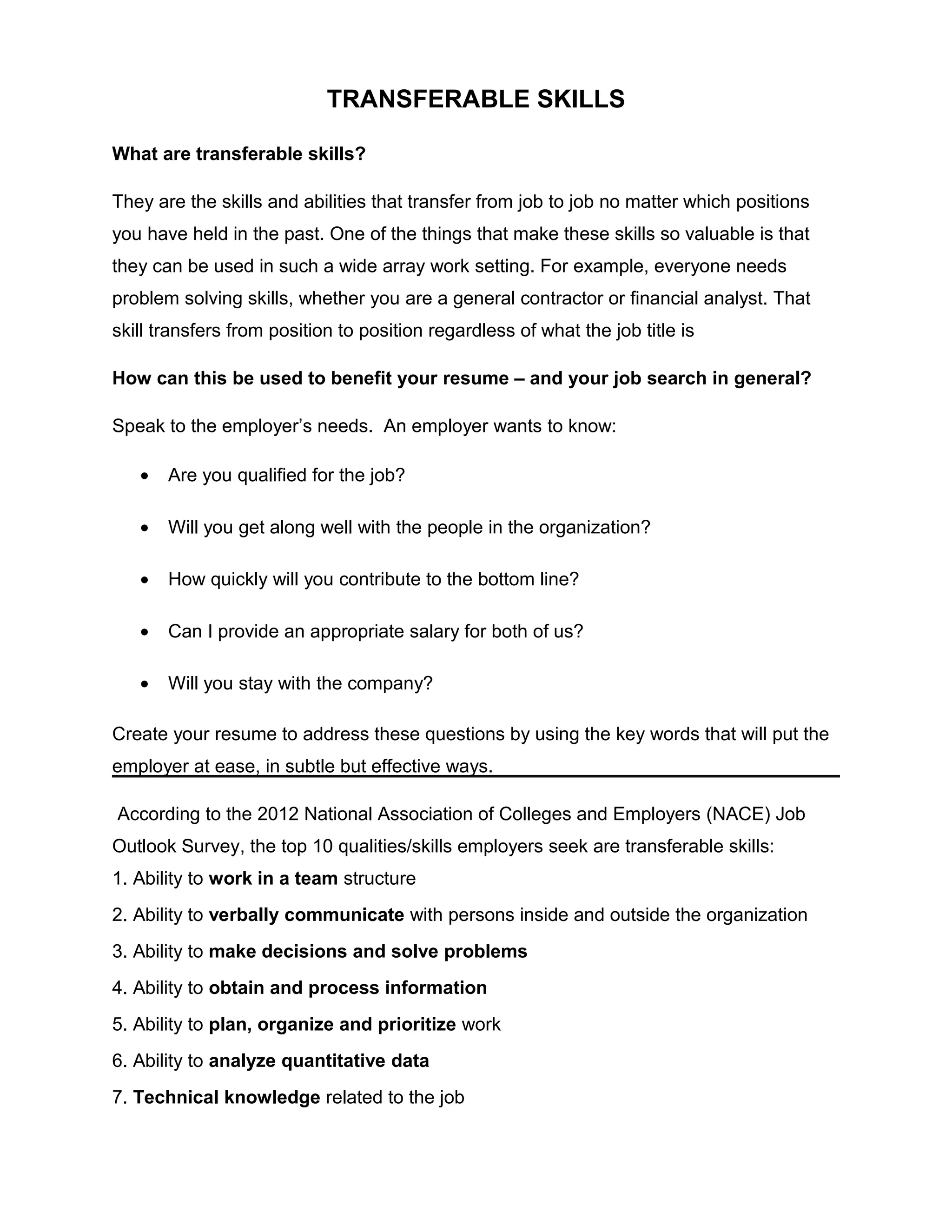 Transferable skills | PDF