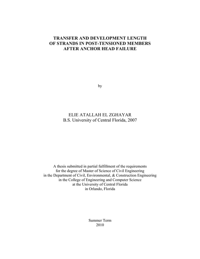 Transfer and development length of strands in post tensioned members ...