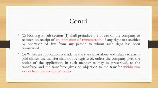 Transfer and Transmission of Shares.pptx | Law