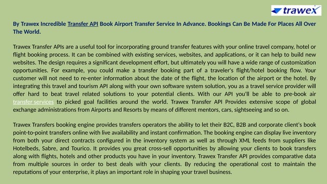 Transfer API | Transfer Booking Engine | Transfer Booking | PPT