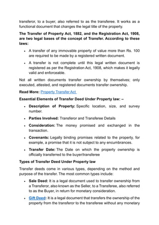Transfer Deed Under Property law: Definition, Types, Procedure ...