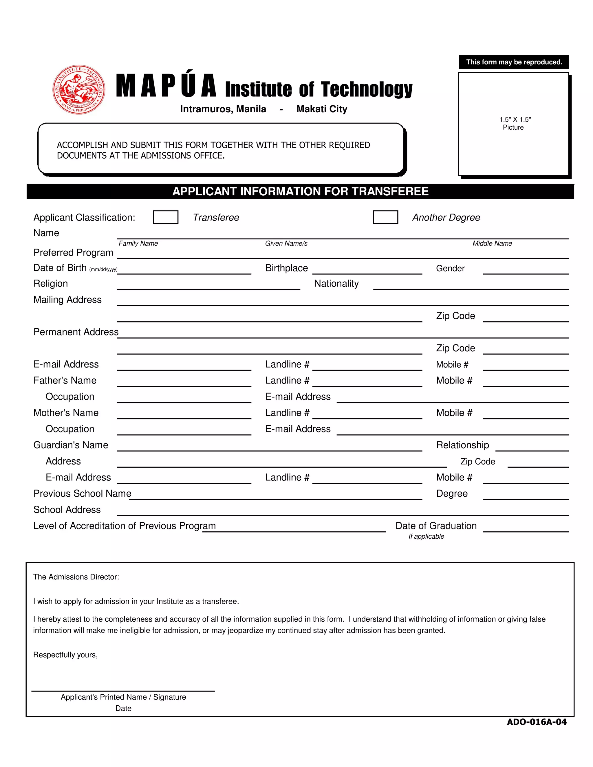 Transferee appform | PDF