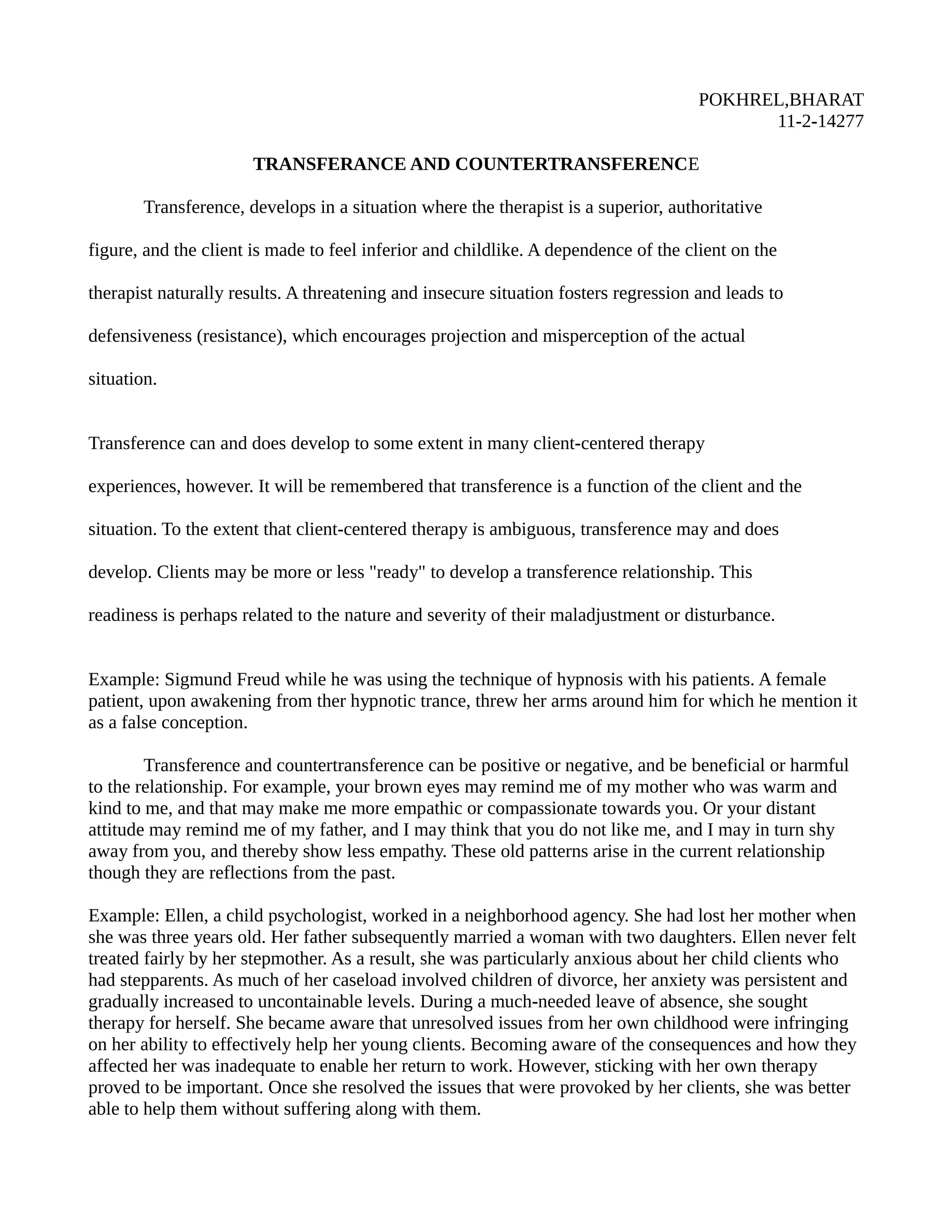 Transference and countertransferenc example pokhrel,bharat | PDF