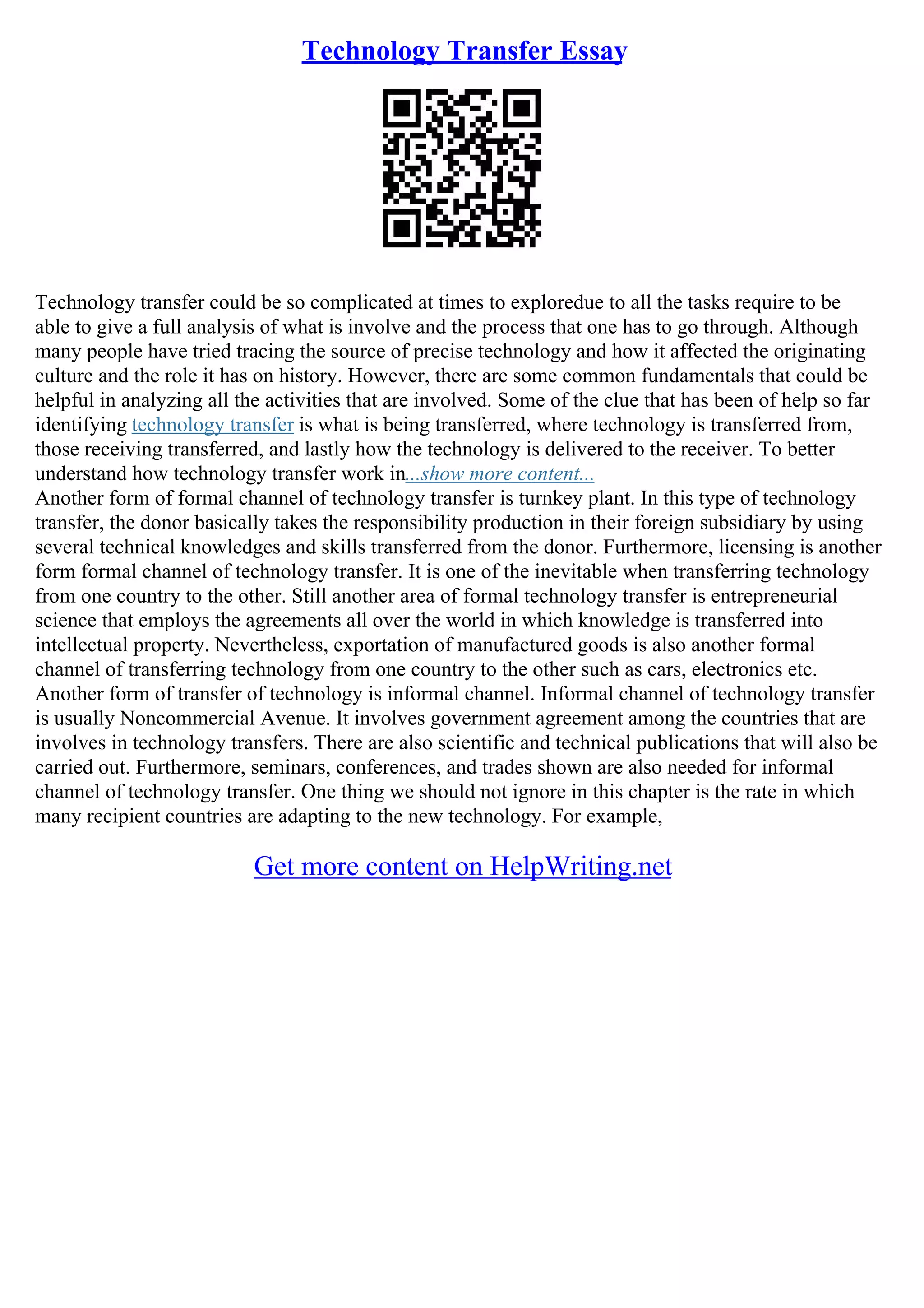 Transfer Essay Example | PDF