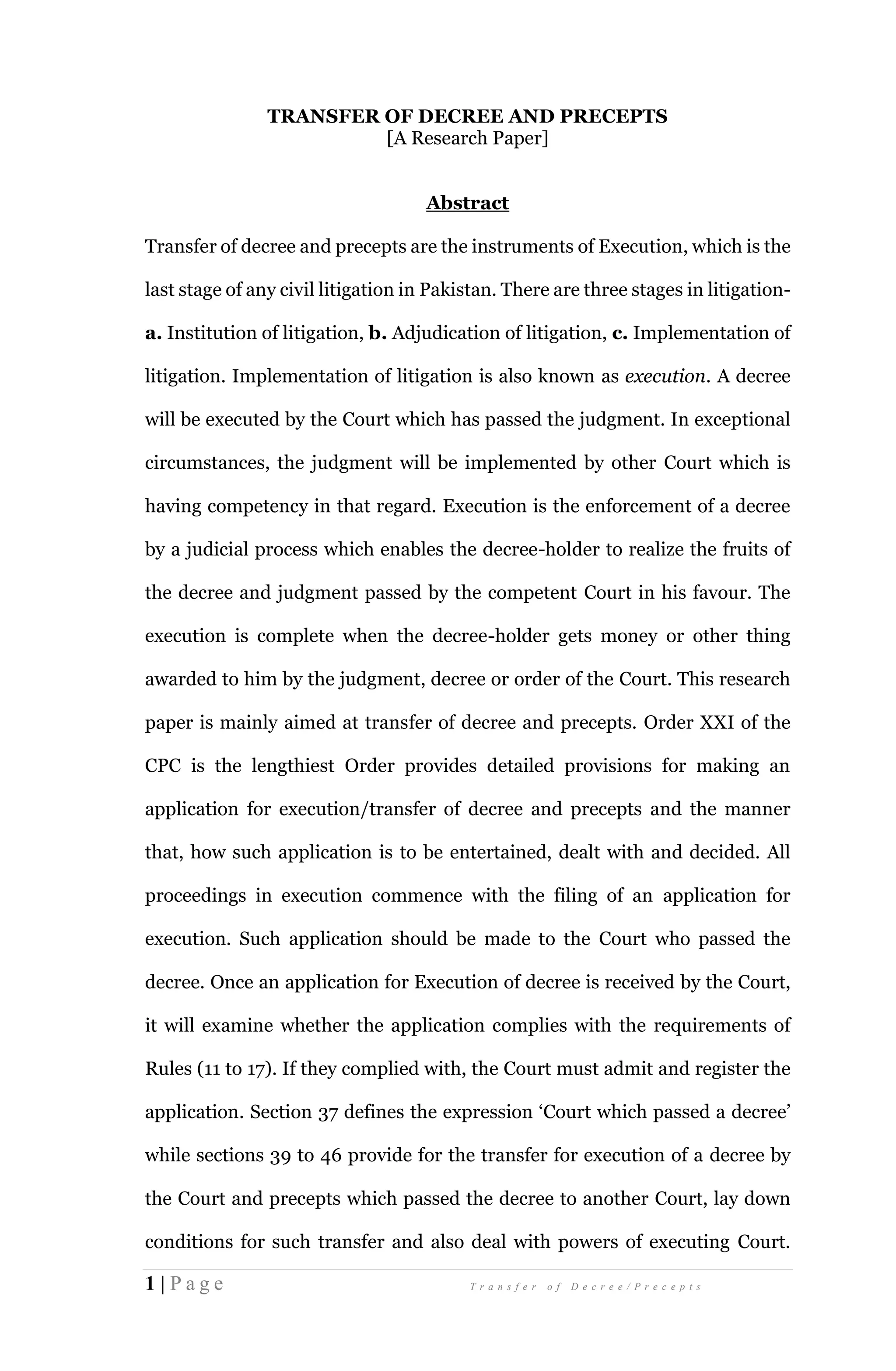 Transfer of decree and precepts | PDF