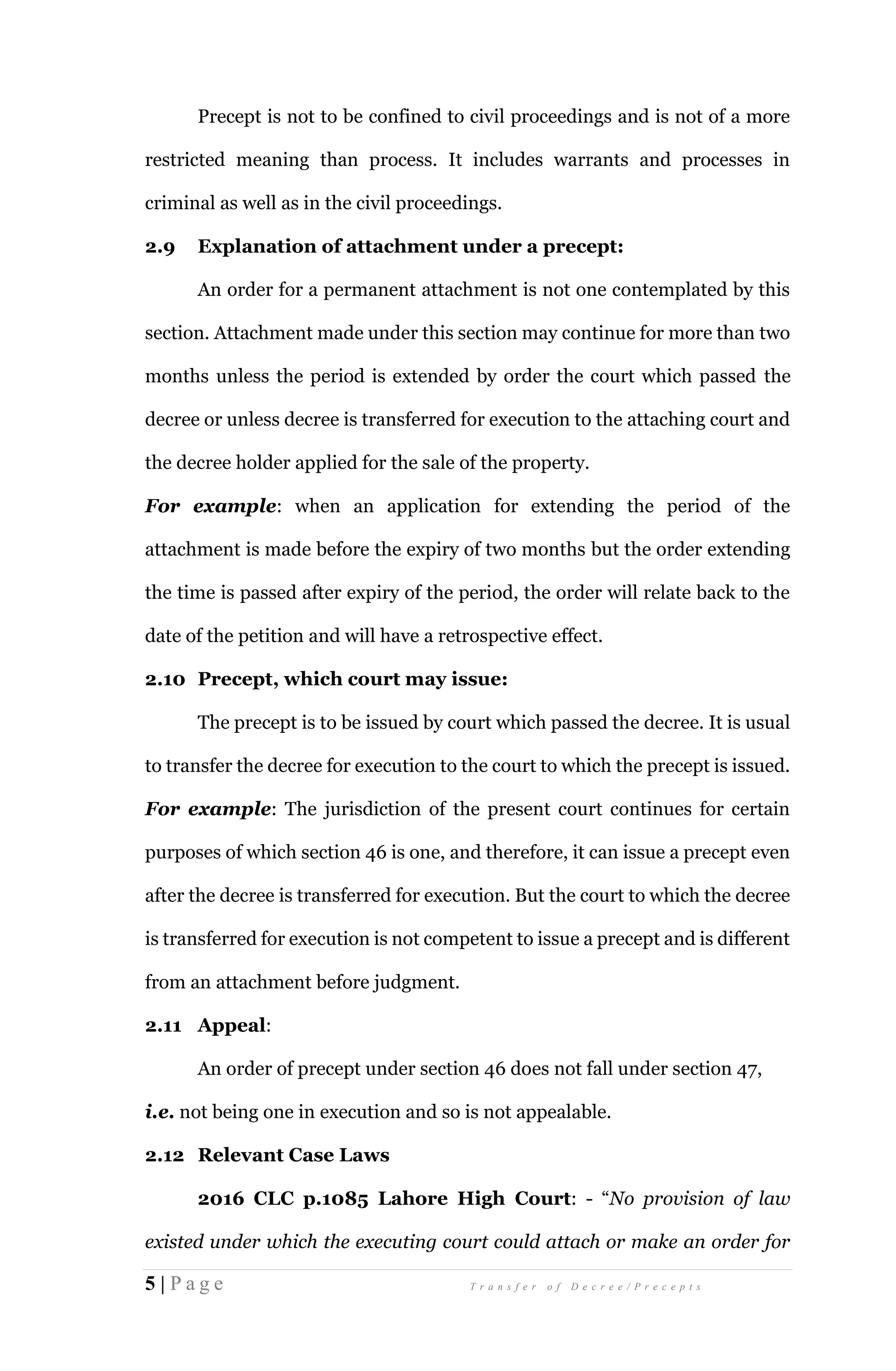 Transfer of decree and precepts | PDF