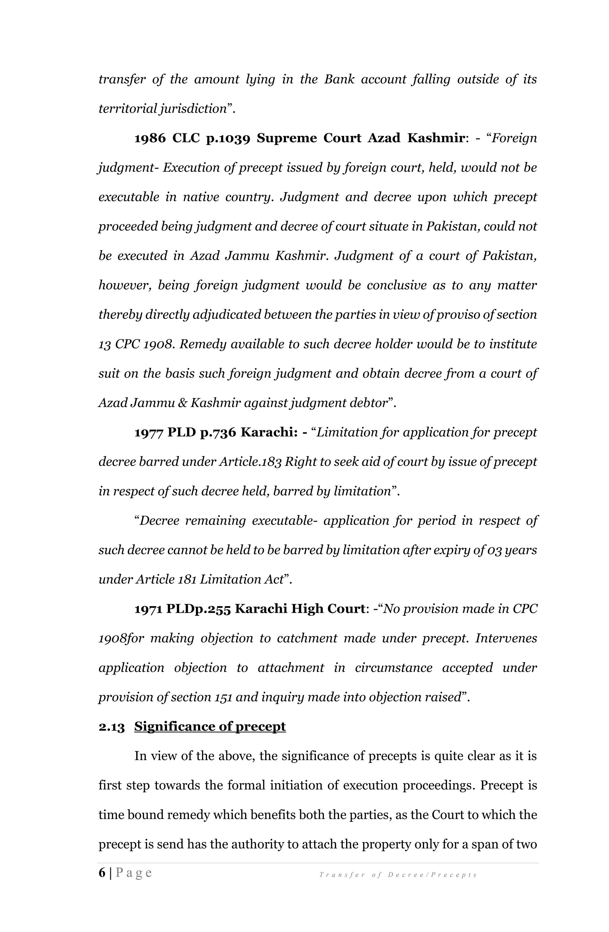 Transfer of decree and precepts | PDF