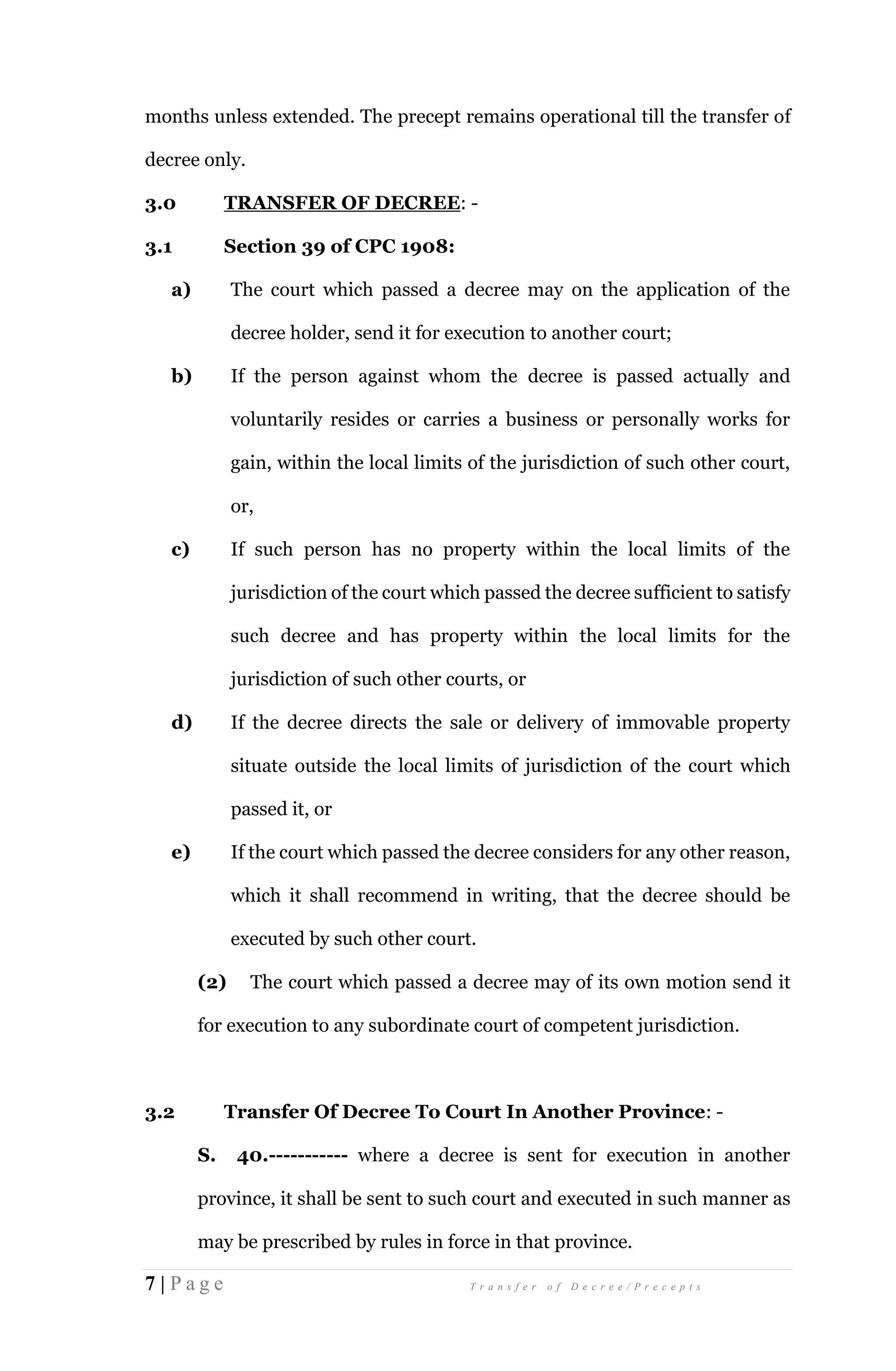 Transfer of decree and precepts | PDF