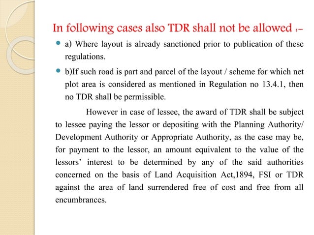 Transfer of development right | PPTX | Developmental Sites | Real Estate