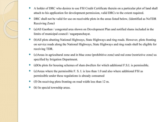 Transfer of development right | PPTX | Developmental Sites | Real Estate