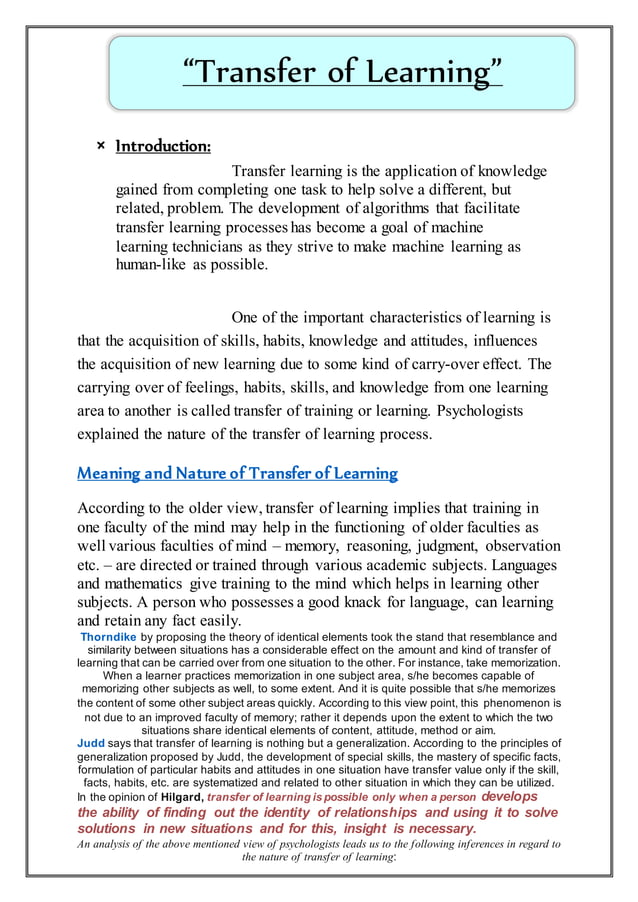 Transfer of learning | PDF