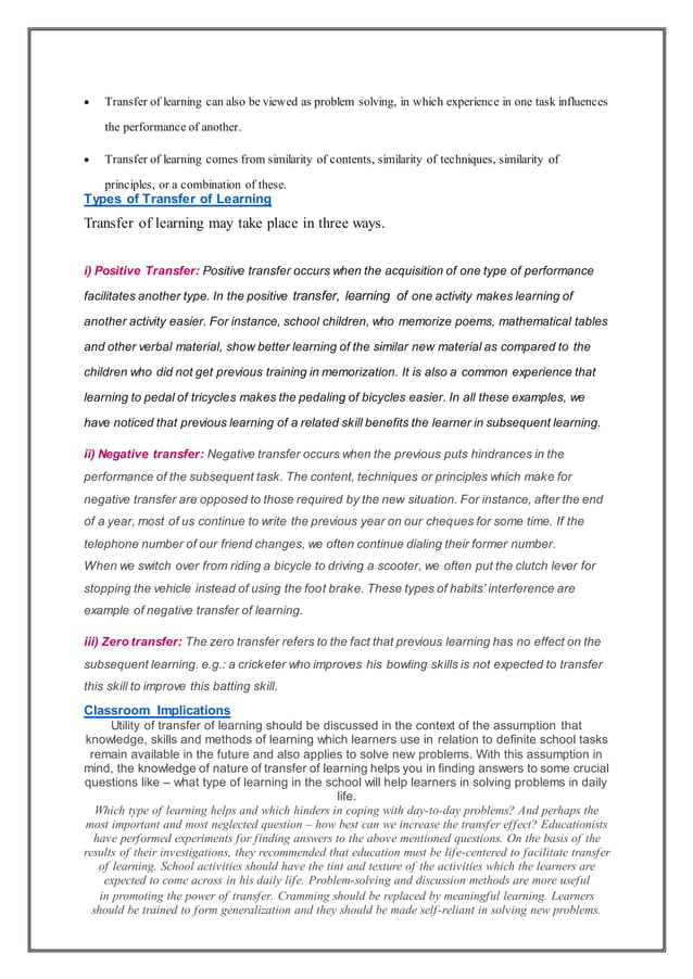 Transfer of learning | PDF