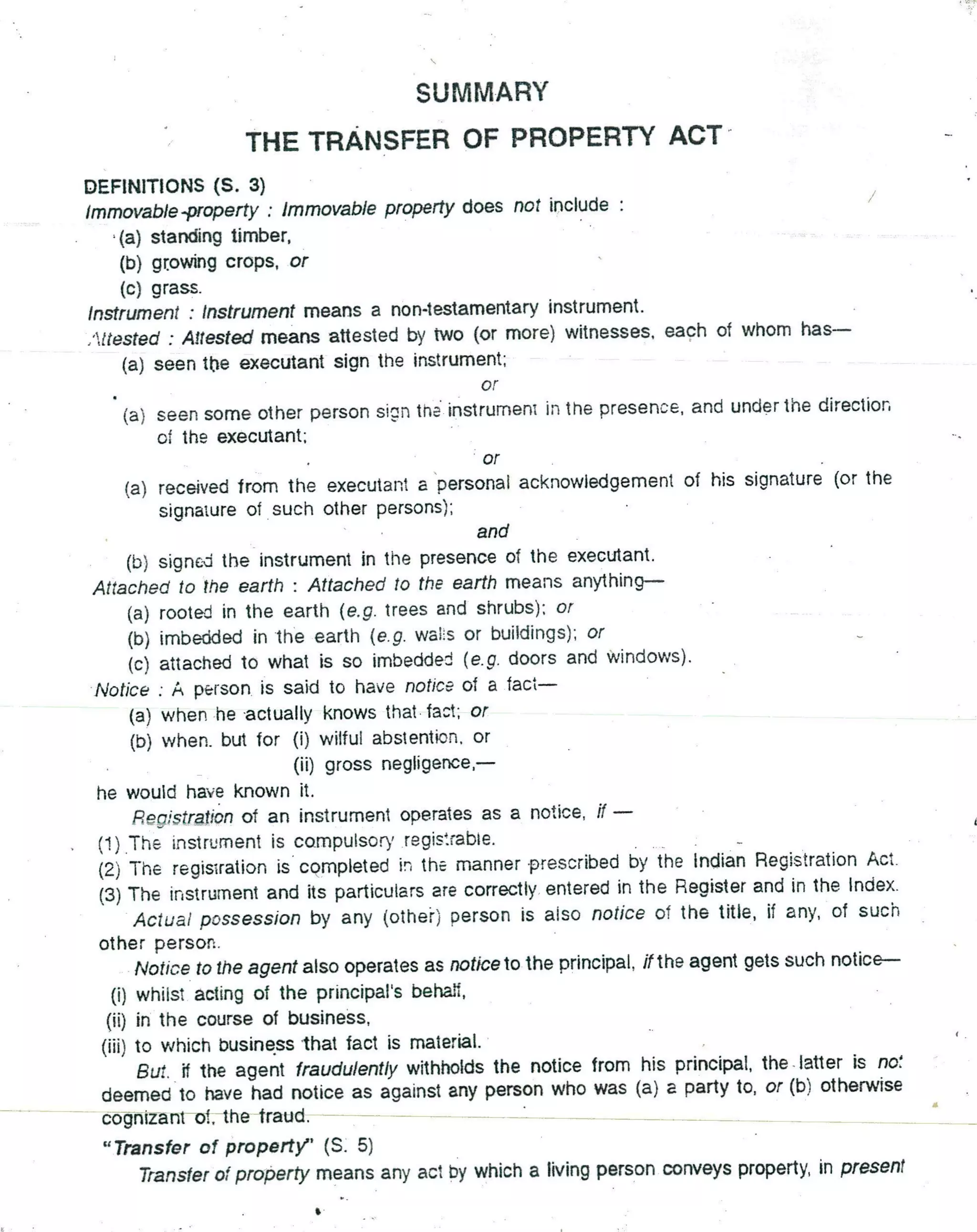 Transfer of property act short notes llb | PDF