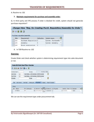 Transfer of requirements in SAP SD | PDF