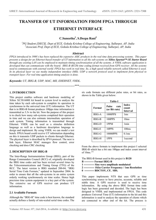 Transfer of ut information from fpga through ethernet interface | PDF