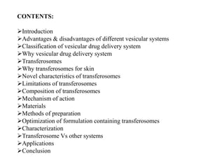 TRANSFEROSOMES A NOVEL DRUG DELIVERY SYSTEM | PPTX