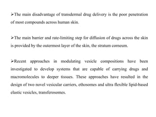 TRANSFEROSOMES A NOVEL DRUG DELIVERY SYSTEM | PPTX