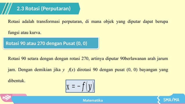 Transformasi fungsi merupakan salah satu materi pelajaran matematika | PPTX