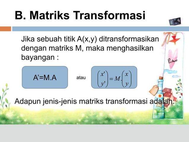 Transformasi geometri MATEMATIKA KELAS 12 SMA lengkap dengan contoh soal dan pembahasannya | PPTX