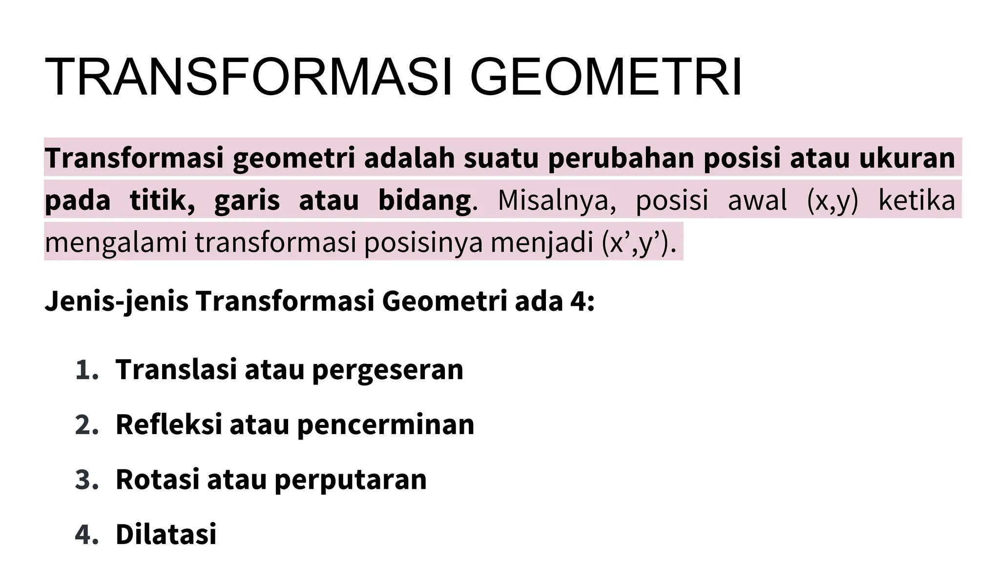 Tranformasi geometri (materi translasi) kelas 9 | PPTX