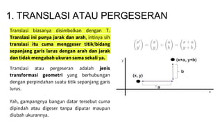 Tranformasi geometri (materi translasi) kelas 9 | PPTX