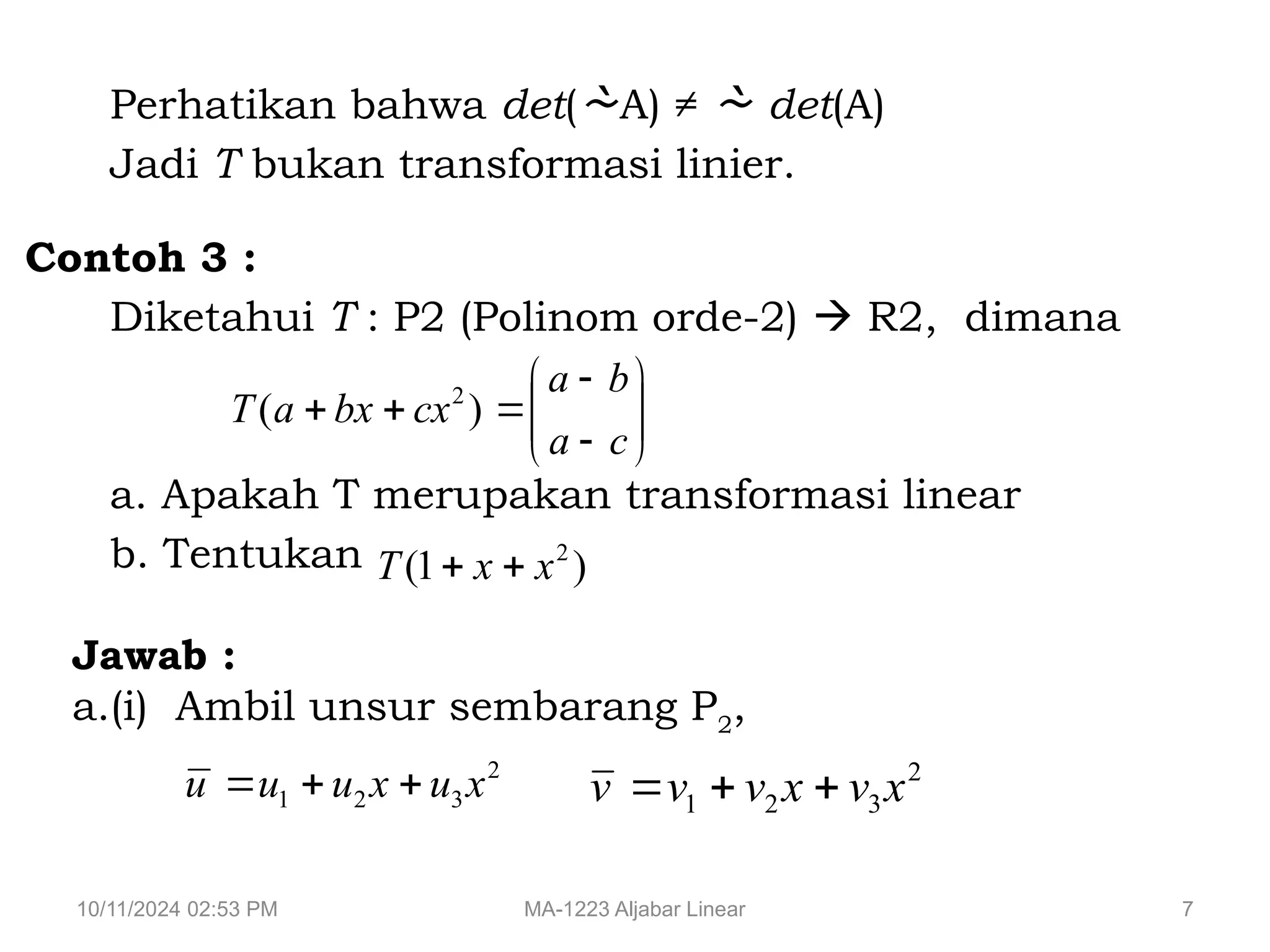 Definisi Transformasi Linear Matriks Transformasi Kernel dan Jangkauan | PPTX