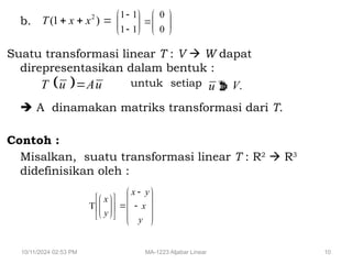 Definisi Transformasi Linear Matriks Transformasi Kernel dan Jangkauan ...