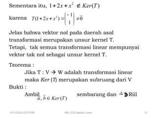 Definisi Transformasi Linear Matriks Transformasi Kernel dan Jangkauan ...