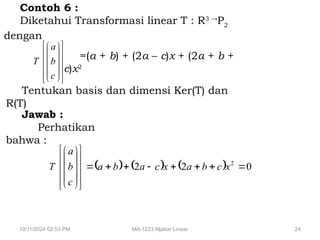 Definisi Transformasi Linear Matriks Transformasi Kernel dan Jangkauan ...