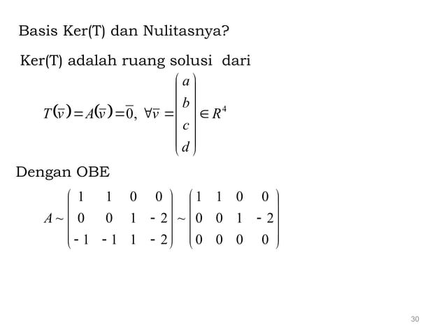Definisi Transformasi Linear Matriks Transformasi Kernel dan Jangkauan ...