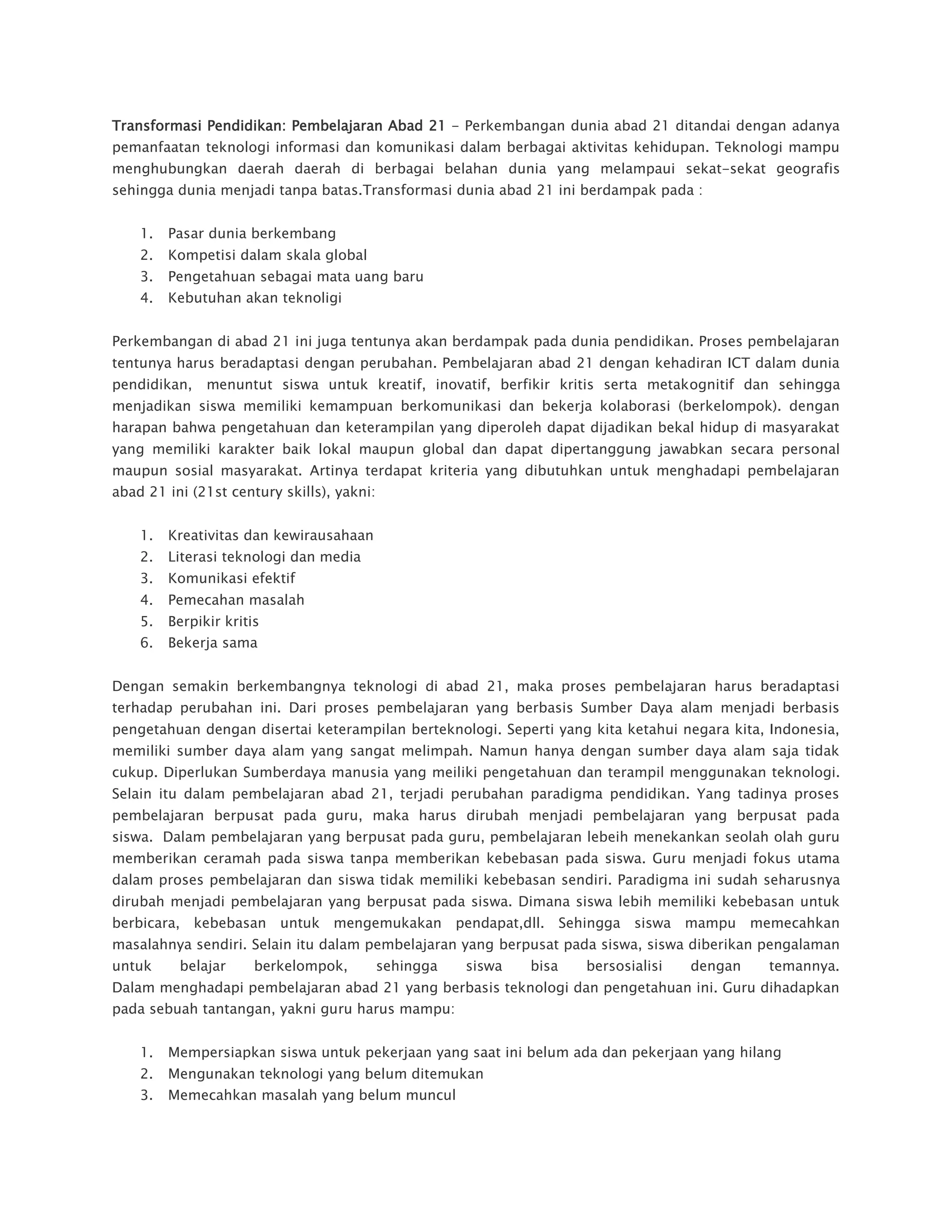 Transformasi pendidikan | PDF