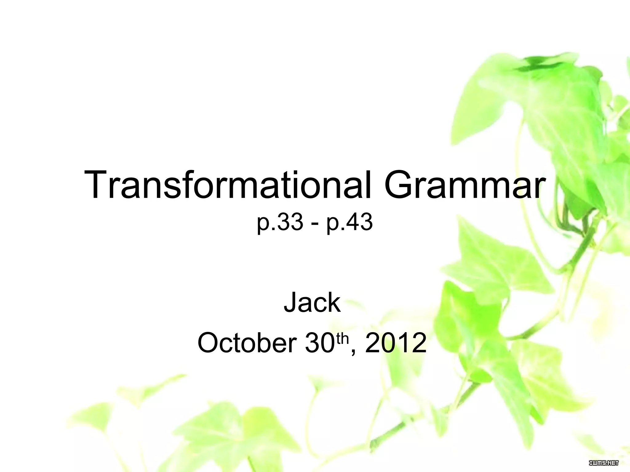 Transformational grammar | PPT