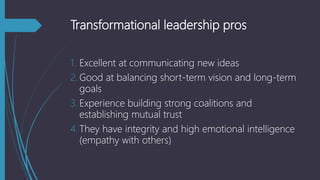 Transformational leadership, its components and advantages and disadvantages | PPTX