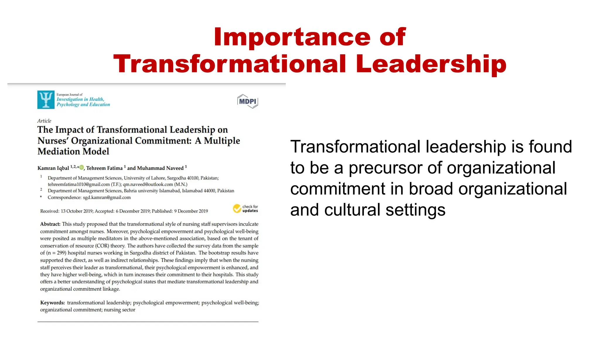 highlights the importance of Transformational Leadership | PPTX