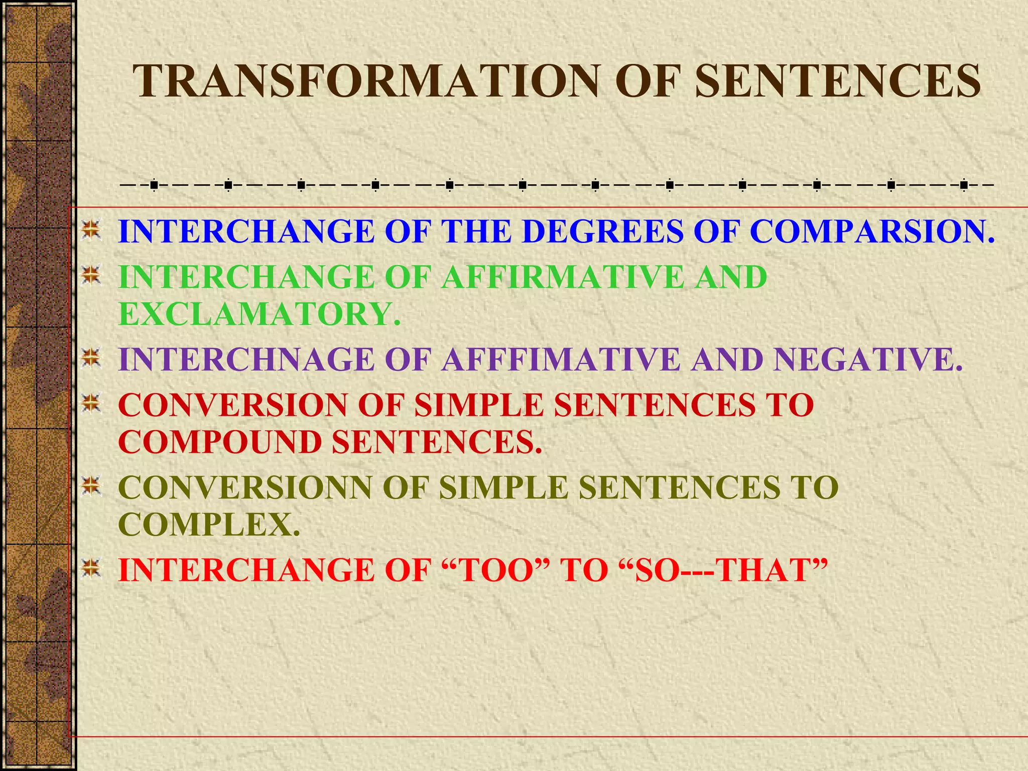 Transformation of sentences | PPT