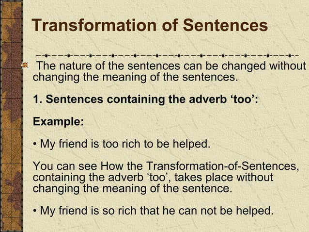 Transformation of sentences | PPT
