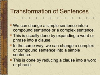 Transformation of sentences | PPT