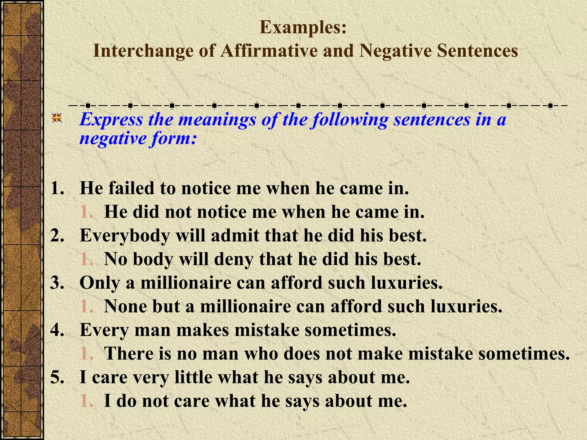 Transformation of sentences | PPT