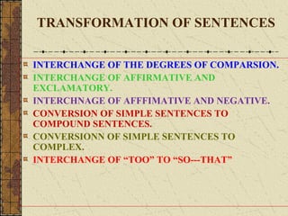 Transformation of sentences | PPT