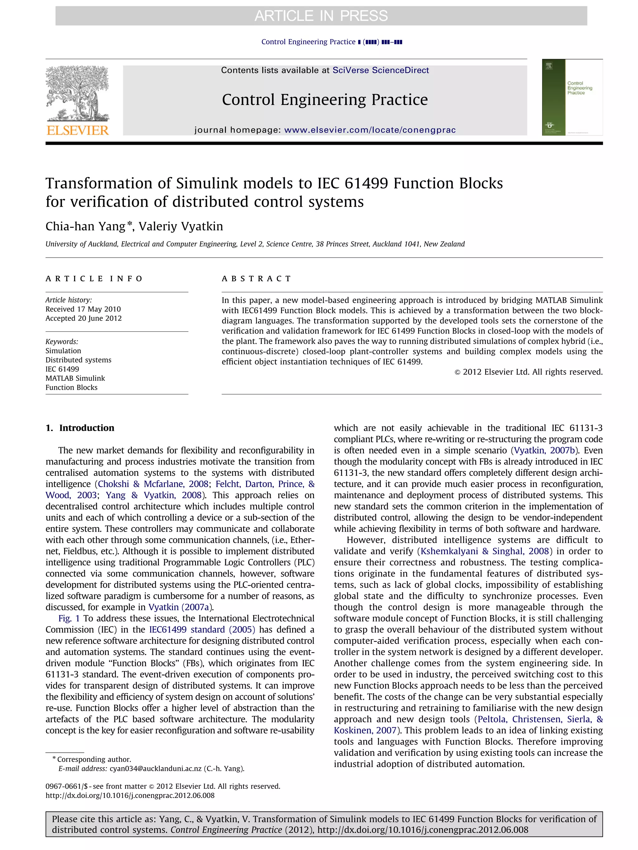 Transformation Of Simulink Models To Iec 61499 Function Blocks For Verification Of Distributed 9146