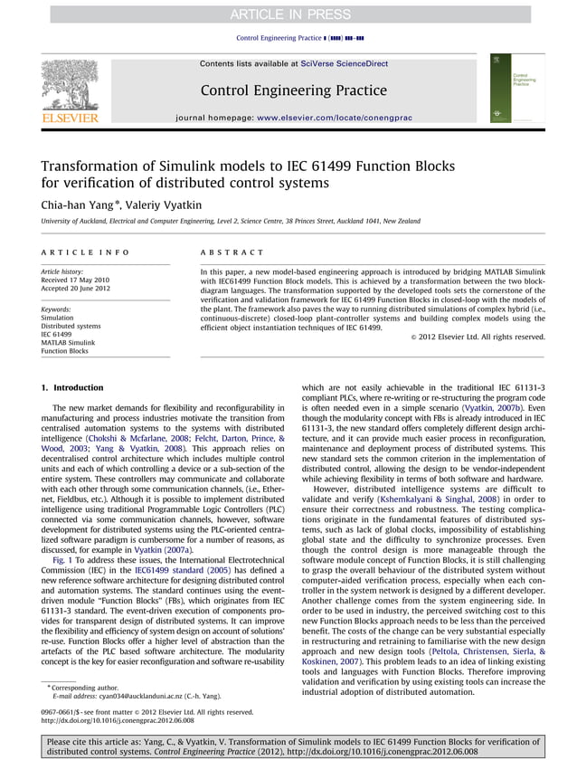 Transformation of simulink models to iec 61499 function blocks for verification of distributed ...