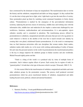 Transformation of subaltern, marginalized and dalit in the postmodern ...
