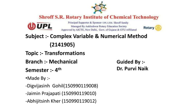 Transformations (complex variable & numerical method) | PPTX | Physics | Science